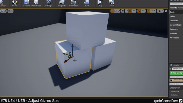 QUICK DEV TIP #78 UE4 / UE5 - ADJUST GIZMO SIZE — CBgameDev