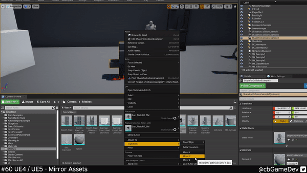 QUICK DEV TIP #60 UE4 / UE5 - MIRROR ASSETS — CBgameDev