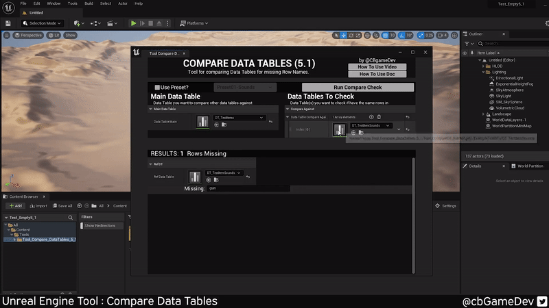 Compare Data tables Tool for Unreal Engine — CBgameDev