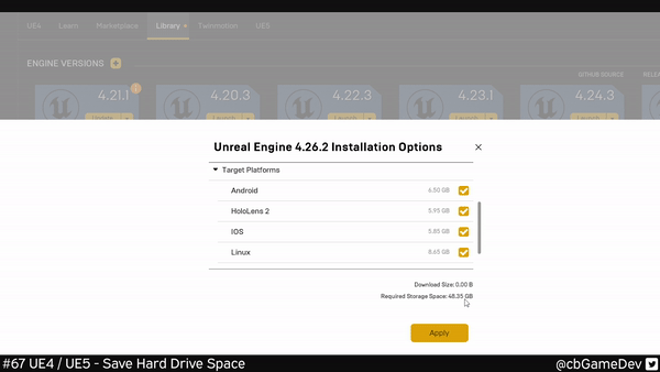 QUICK DEV TIP #67 UE4 / UE5 - SAVE HARD DRIVE SPACE — CBgameDev