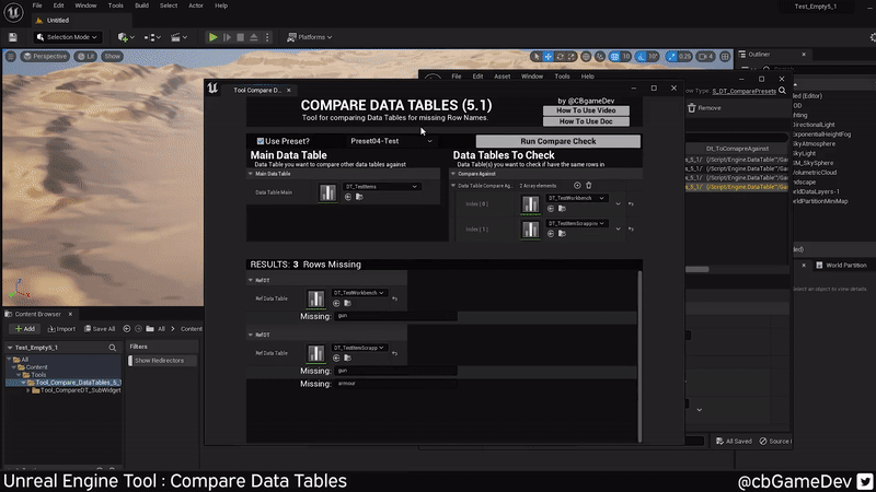 Compare Data tables Tool for Unreal Engine — CBgameDev