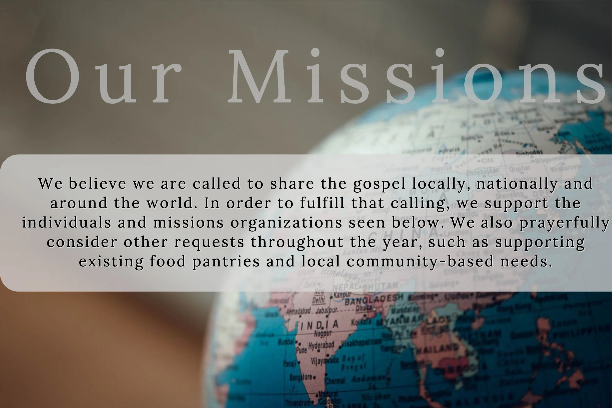Our Missions — Rockland Community Church · North Scituate, RI