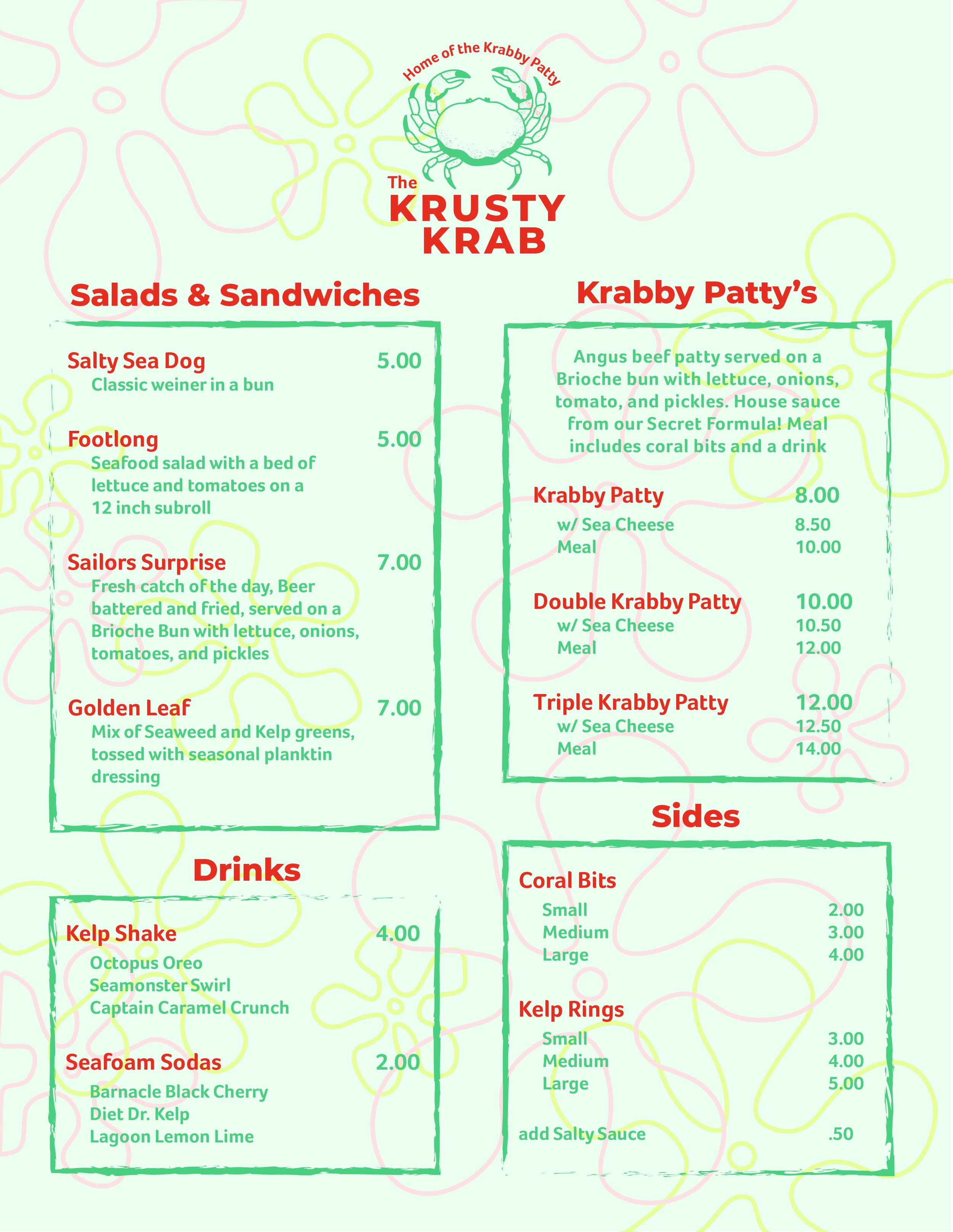 Krusty Krab Menu