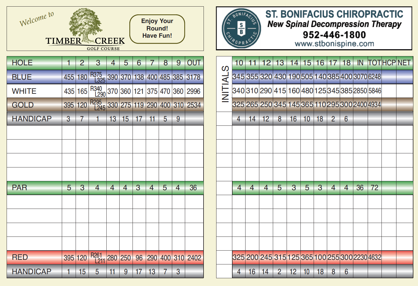 Scorecard — Timber Creek Golf Course