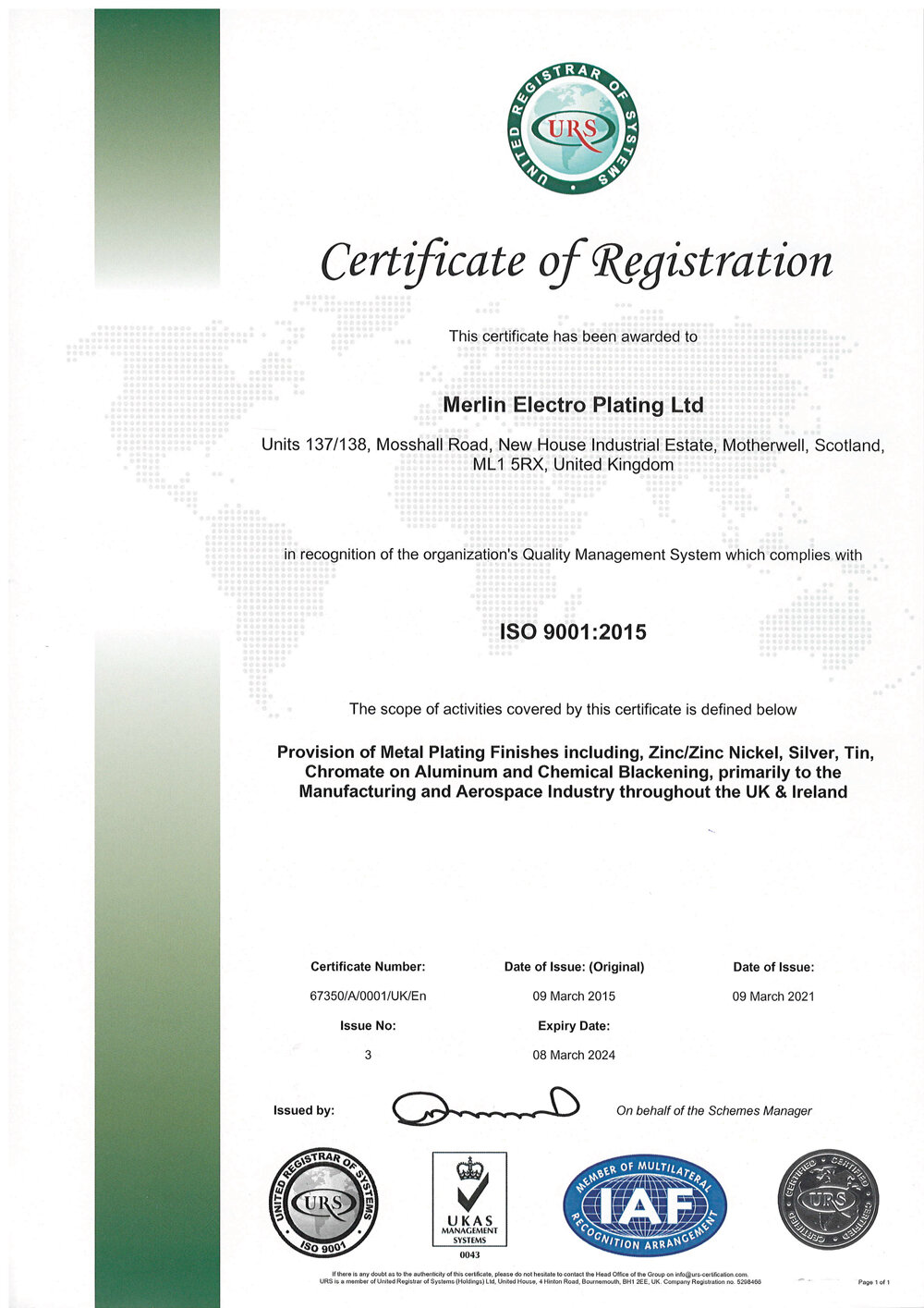 ISO CERTIFICATE — Merlin Electro-Plating