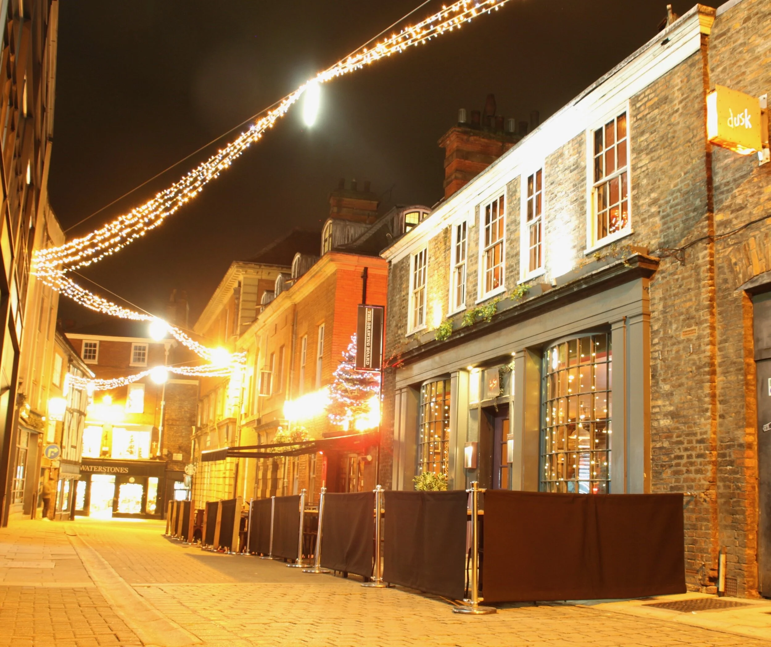 Dusk. Independant cafe bar in central York