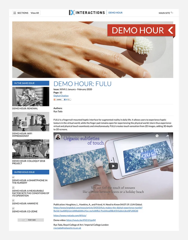 FULU - Haptic Finger Nail for Augmented Reality — Ryo Tada + Studio TADA