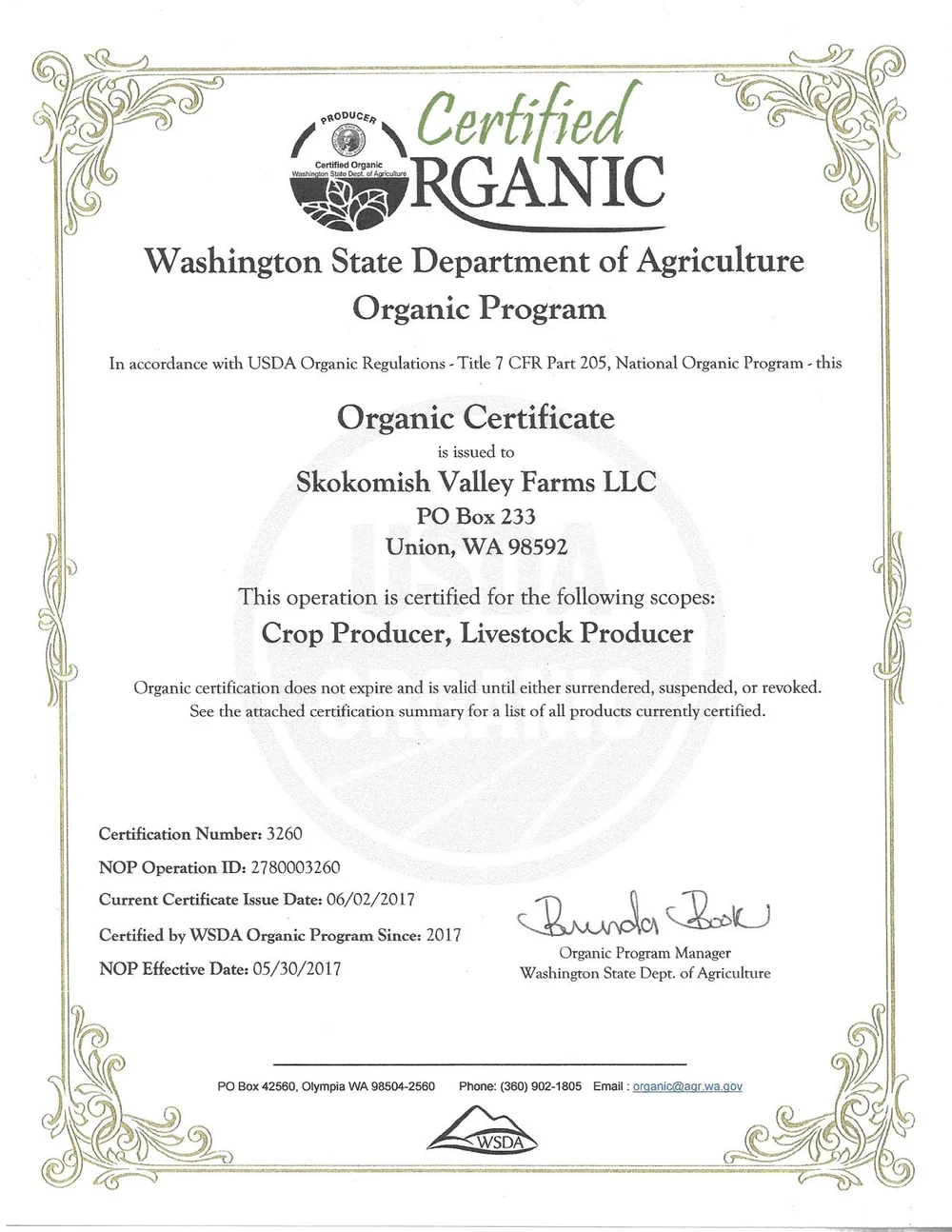 Organic Certification — Skokomish Valley Farms