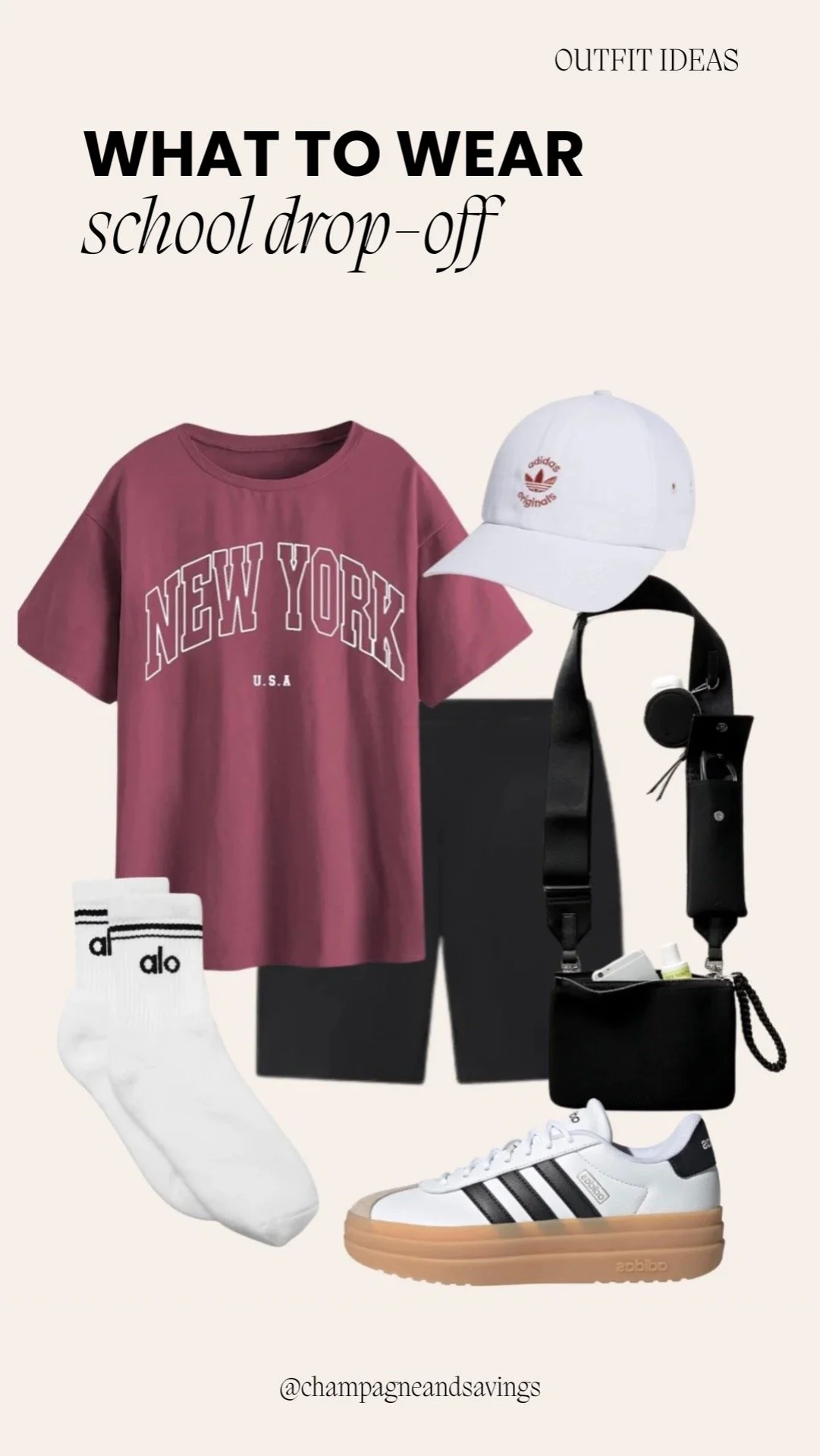 16 Easy Cool Mom School Drop Off Outfits — Champagne & Savings