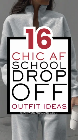 16 Easy Cool Mom School Drop Off Outfits — Champagne & Savings