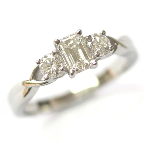 Emerald Cut and Round Brilliant Cut Diamond Trilogy Engagement Ring ...