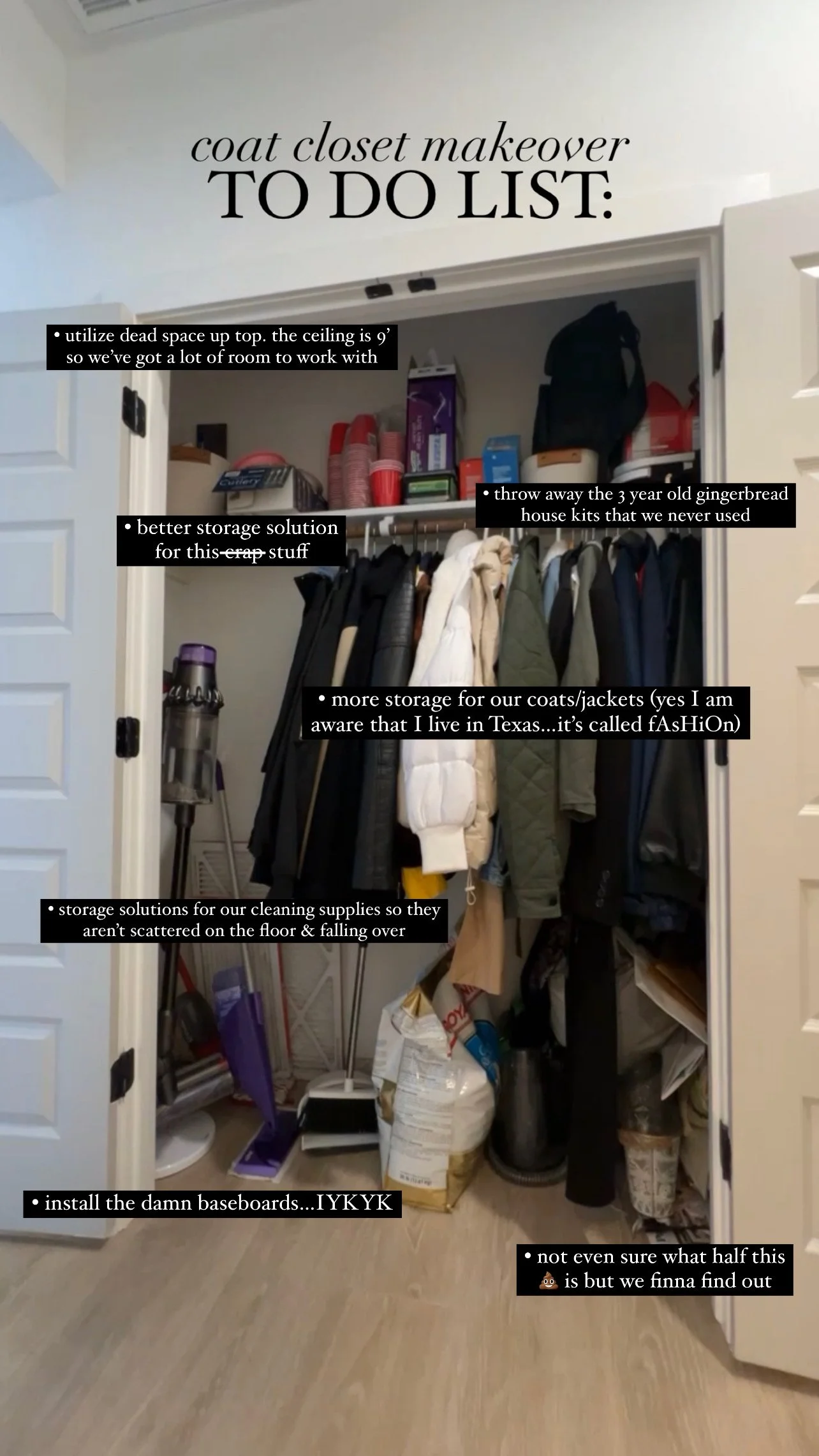 How I Doubled The Storage Space in Our Coat & Cleaning Closet — Kayla ...