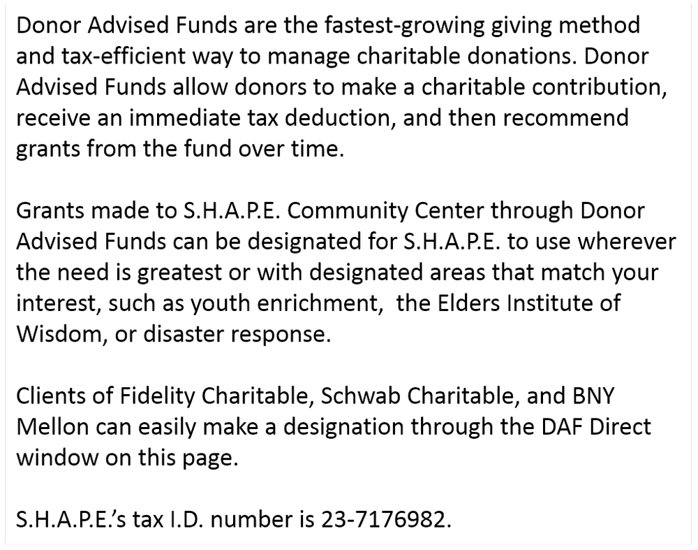 DAF (Donor Advised Funds) — SHAPE COMMUNITY CENTER
