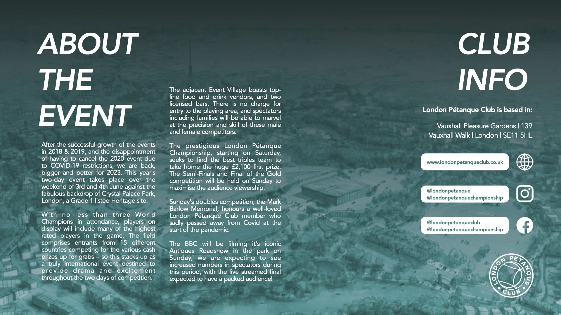 Player info pack — London Pétanque Club