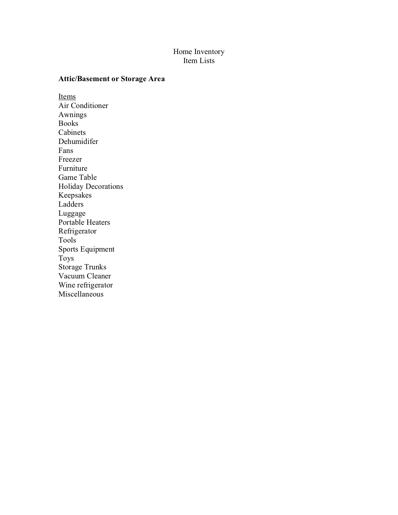 Personal Property Inventory List | Great Frontier Insurance