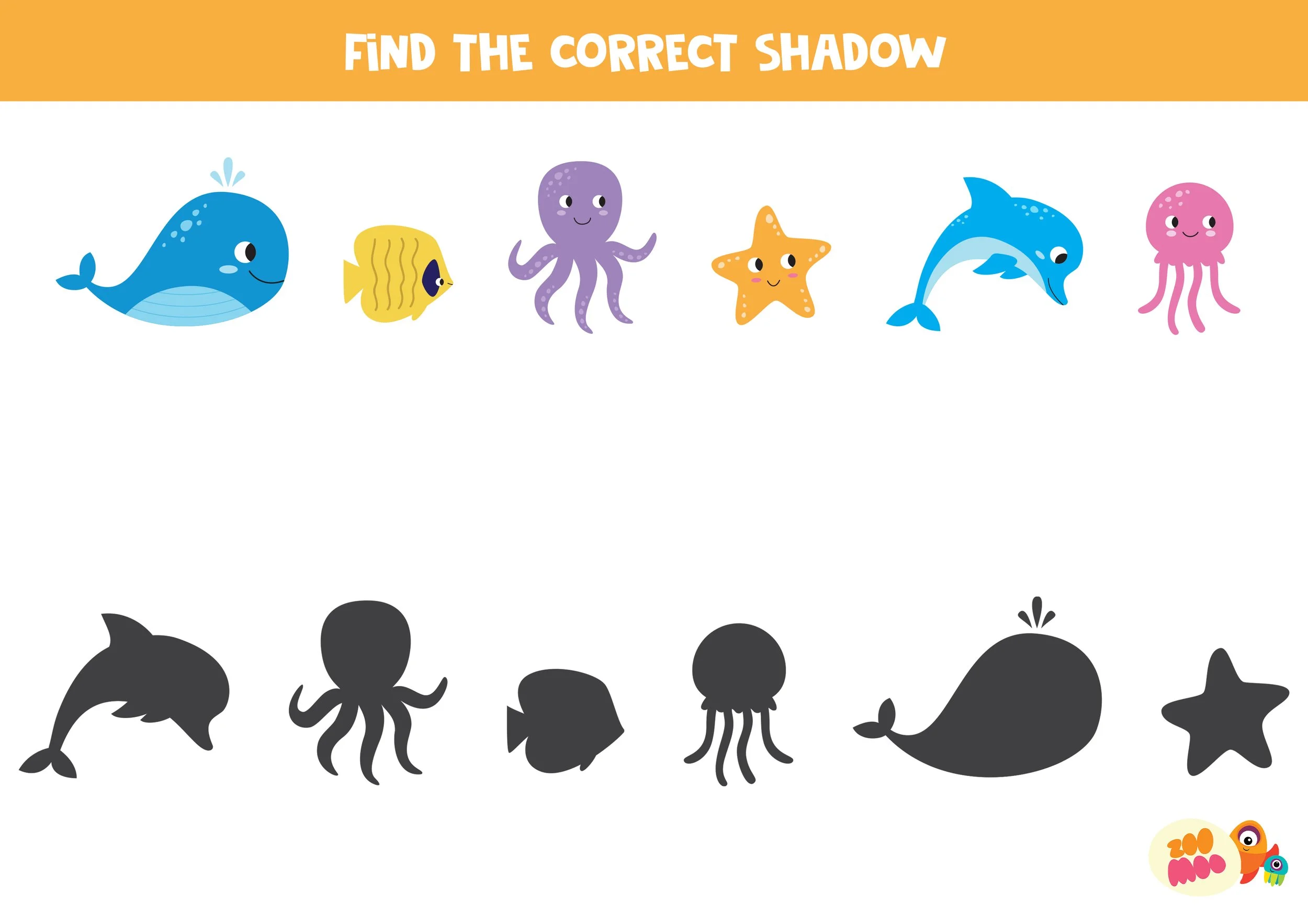 Ocean Animals Matching Activity Sheet 1 — ZooMoo