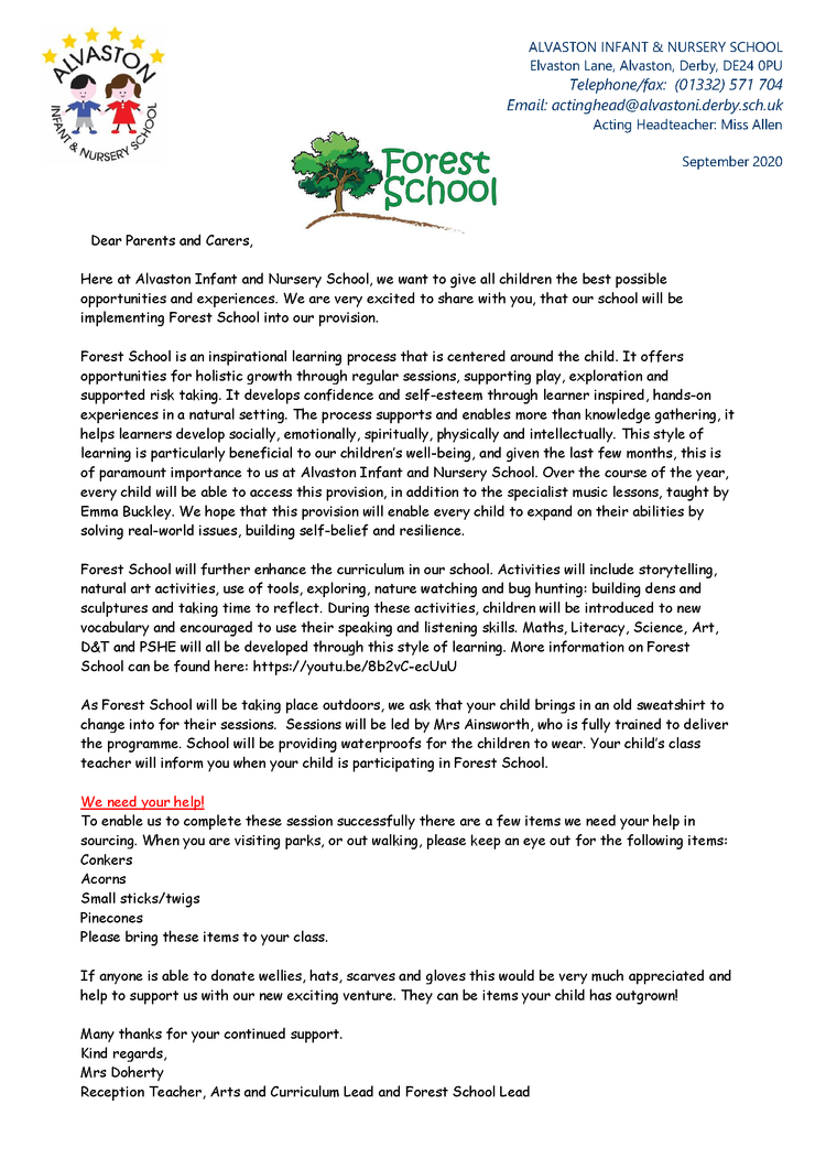 Forest School Letter — Alvaston Infant and Nursery School