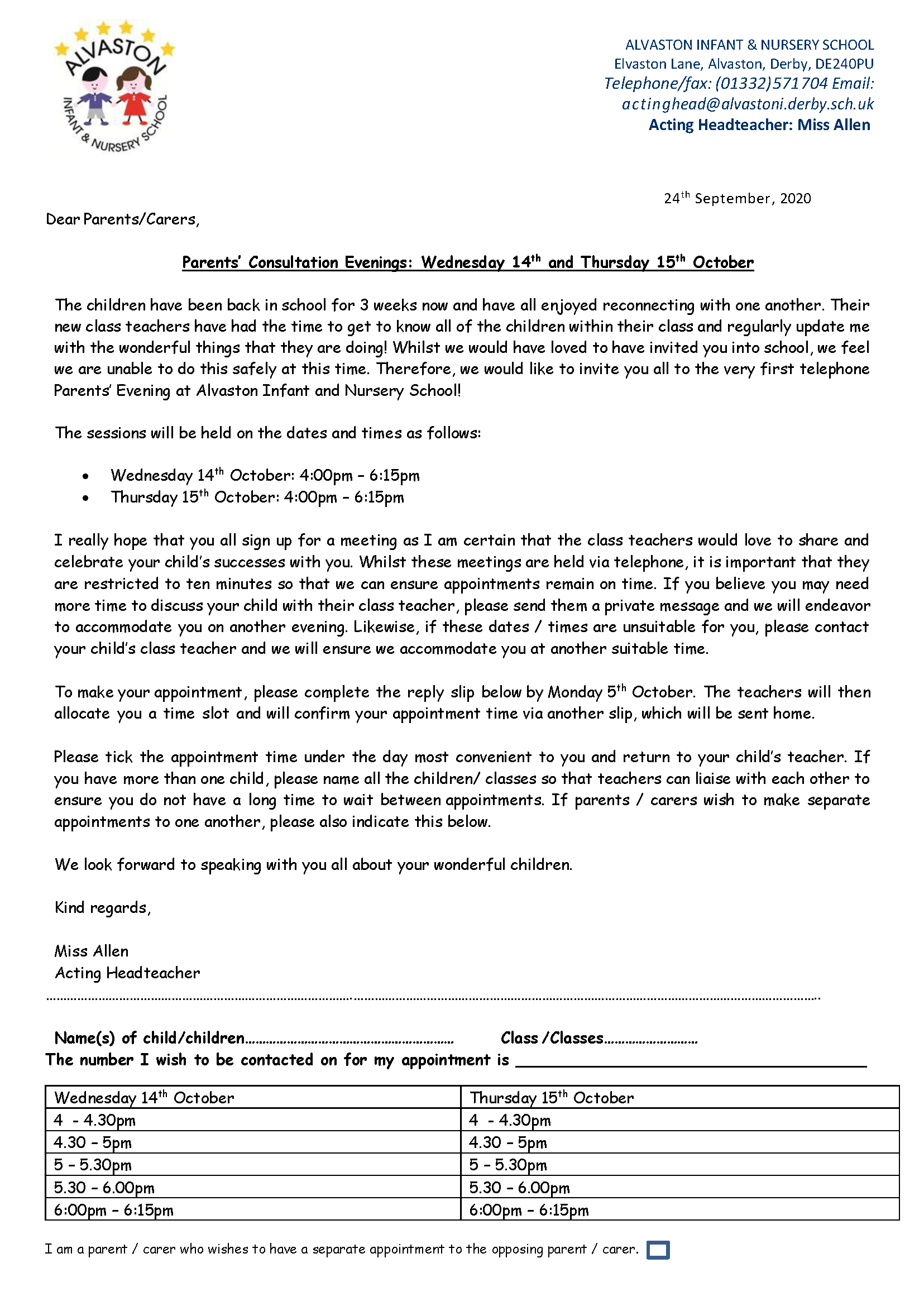 Parents' Evening — Alvaston Infant and Nursery School