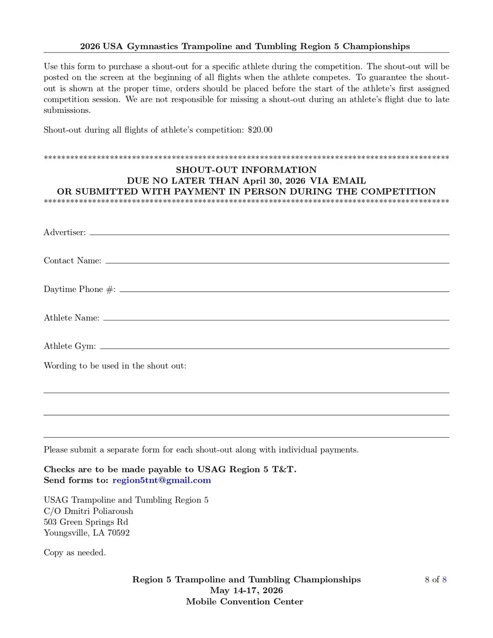 ChampionshipsInformation — USAG T&T Region 5