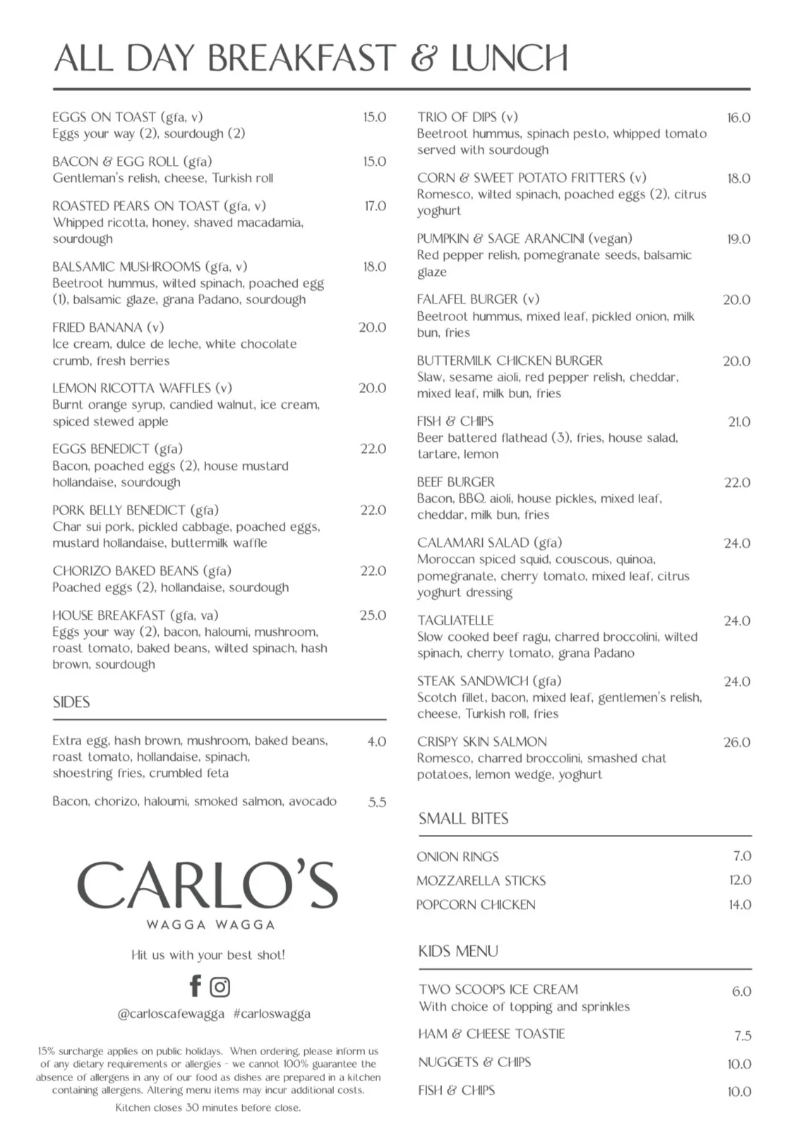 Menu — Carlo's Cafe & Restaurant Wagga | Wagga Catering