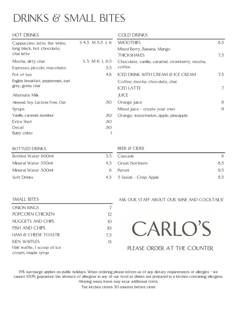 Menu — Carlo's Cafe & Restaurant Wagga | Wagga Catering