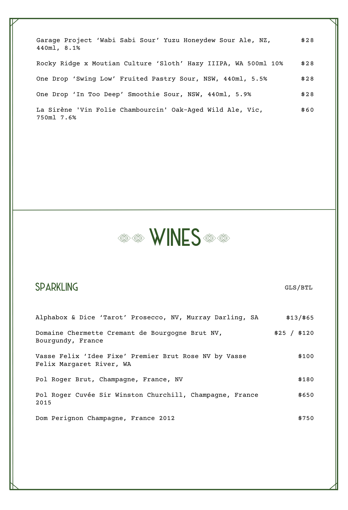 MENU — W Churchill