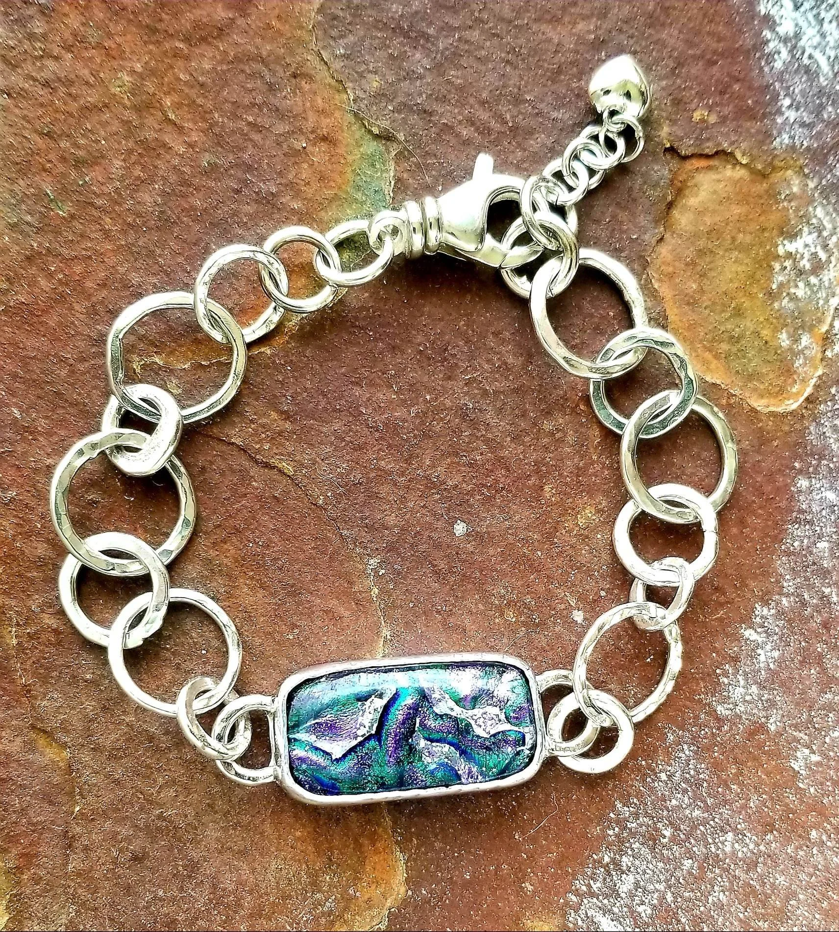 Cremation Art Glass Double Silver Link Memorial Bracelet and Charm ...