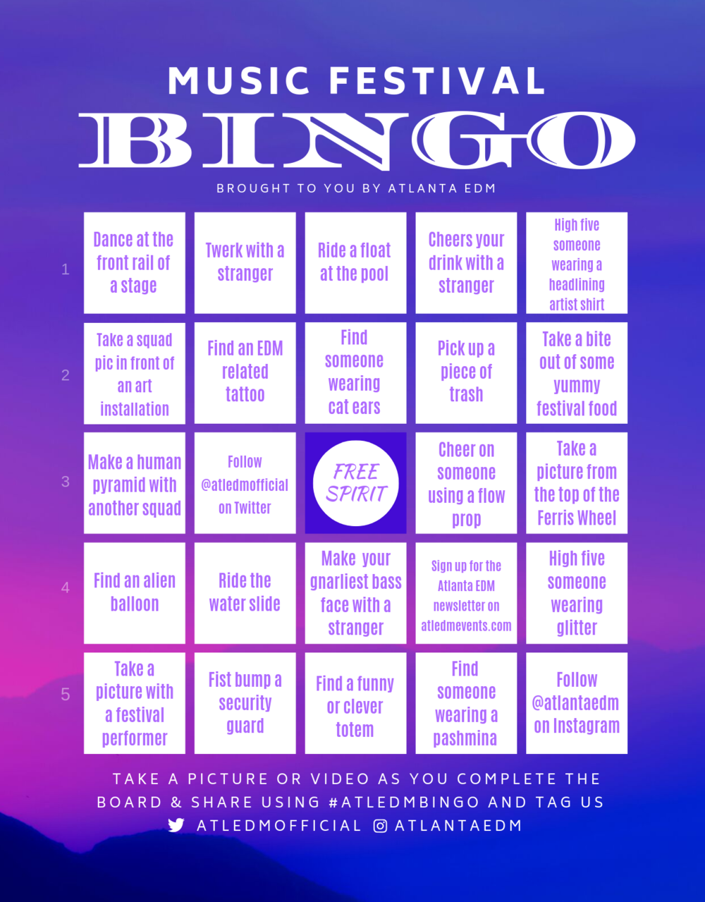 BINGO! Enter to Play and Win Music Festival Bingo Prizes — Atlanta EDM