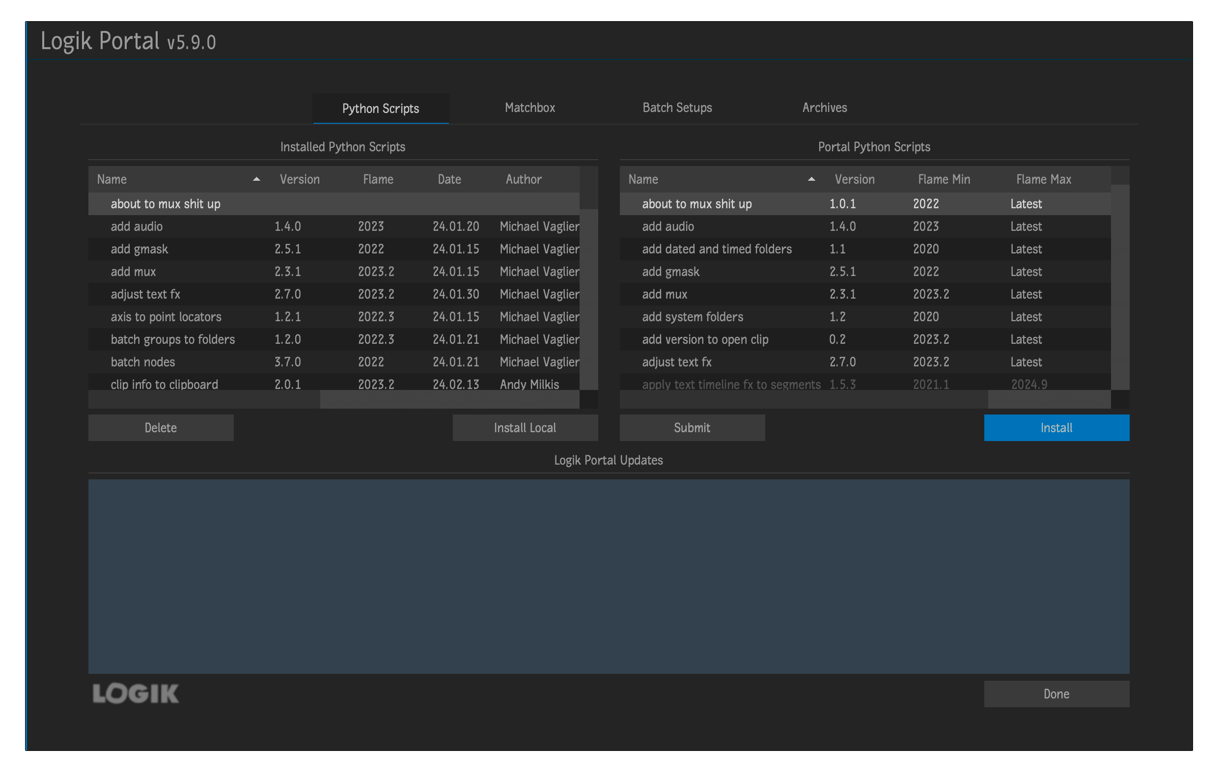 Logik Portal — Flame Python Scripts