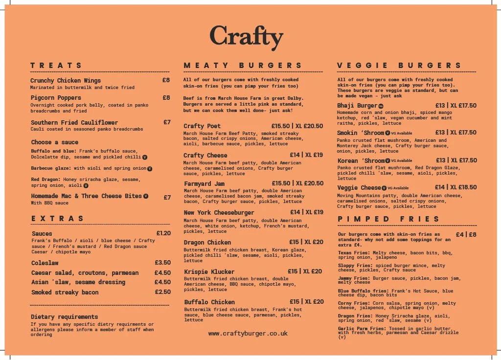 Burger Menu — Crafty Burger