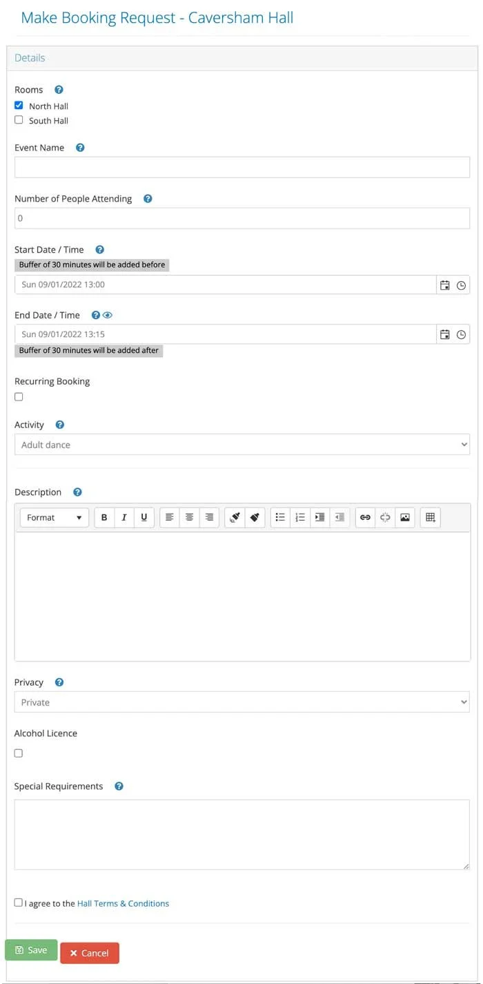 Request A Booking — CAVERSHAM HALL