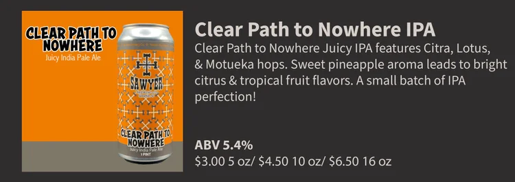 Beer Menu — Sawyer Brewing Co.