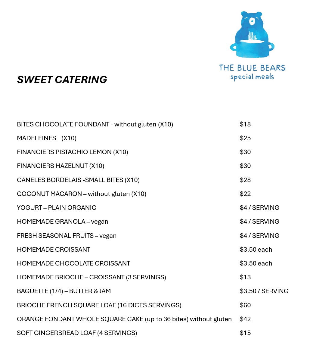 Catering Menu — THE BLUE BEARS Special Meals
