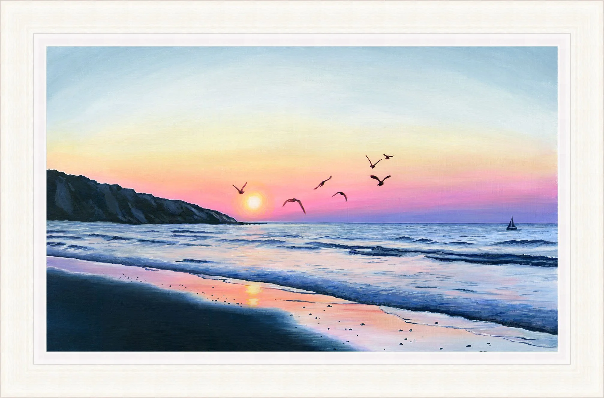 'Sun setting over Filey Brigg' (Embellished) by Eve Melia — AC Gallery
