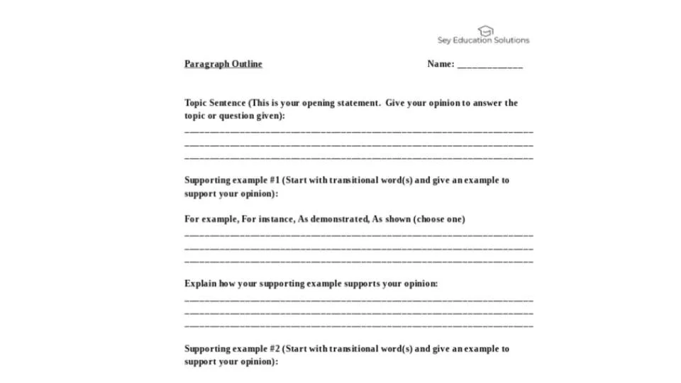 Paragraph Outline (Middle and High School Levels) — Sey Education Solutions