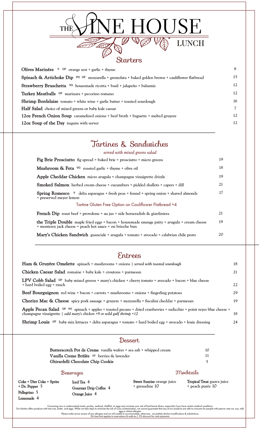 Lunch Menu — The Vine House