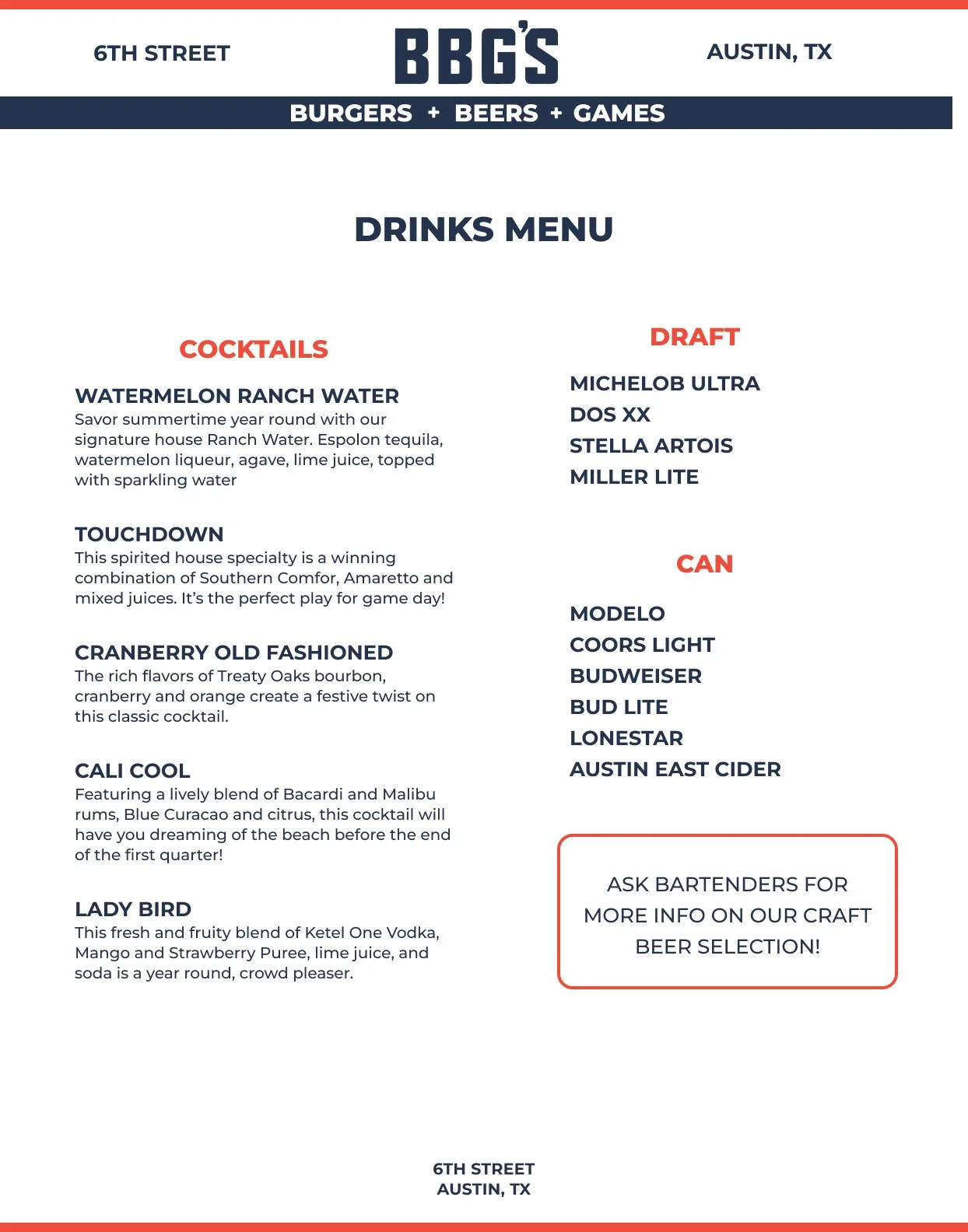 BBGs Menu | Burgers, Wings, & Beer | Austin Sports Bar