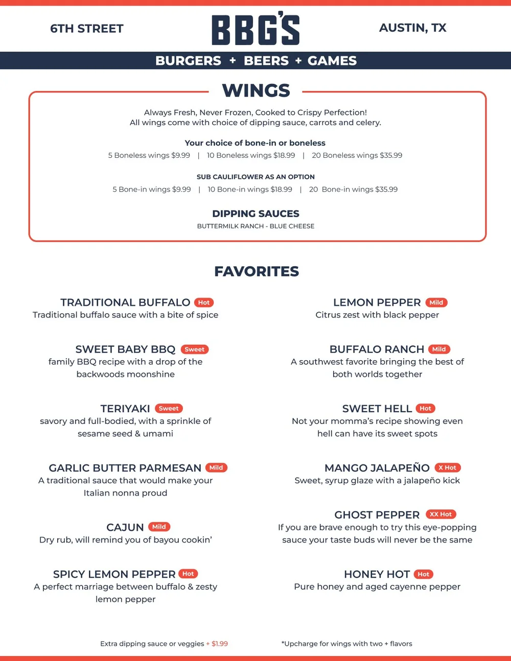 BBGs Menu | Burgers, Wings, & Beer | Austin Sports Bar