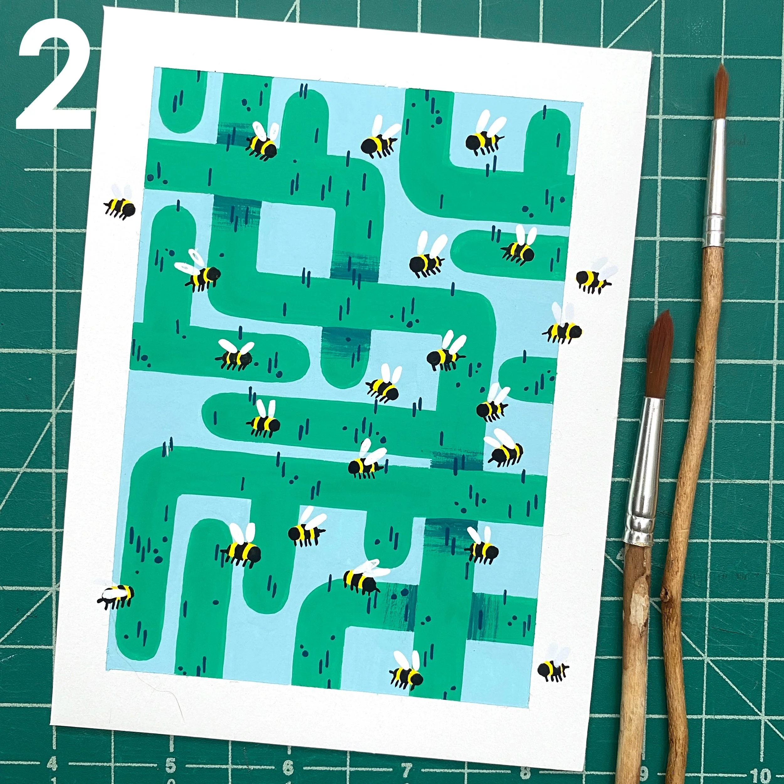 Cactus and Bee - Original Paintings — Kasey Golden