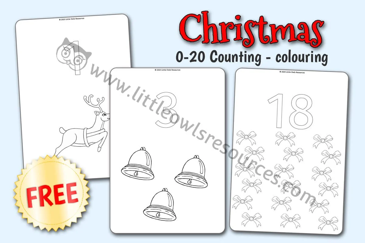 FREE Christmas: Colour & Count Sheets (1-20) | EYFS & KS1 Printables ...