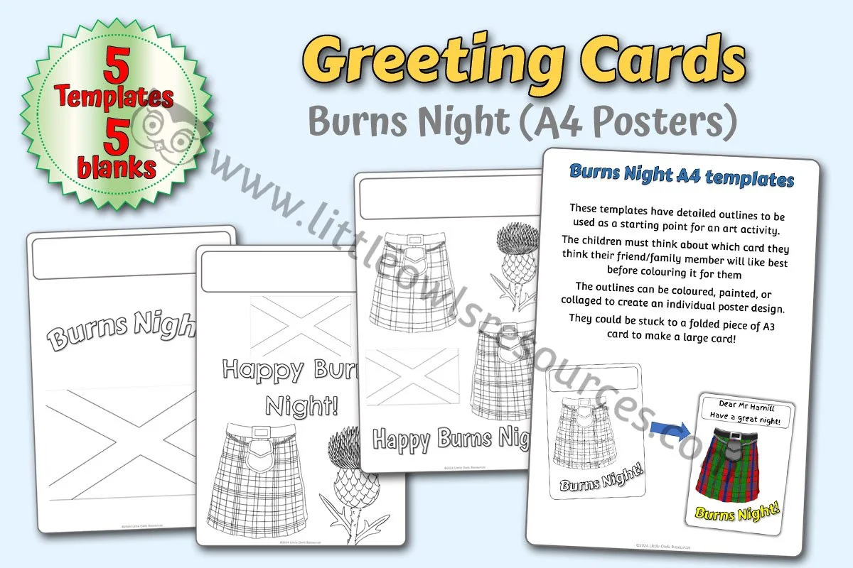 Burns Night Greeting Cards Activity | EYFS & KS1 Printables (A4 Posters ...
