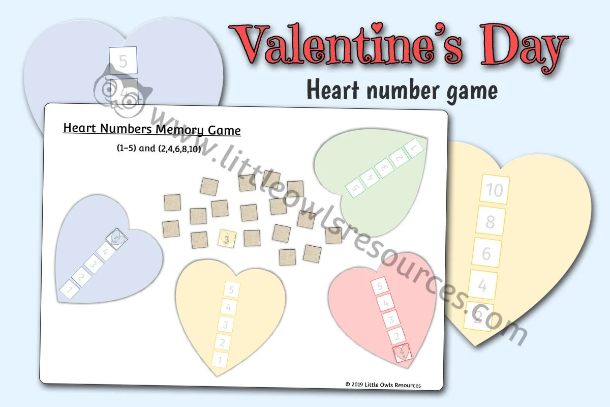 Valentine's Day: Heart Numbers Memory Game | EYFS Printables — Little ...
