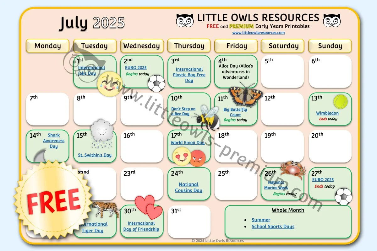 Special Dates Calendar - Early Years/EYFS/Preschool Festivals ...
