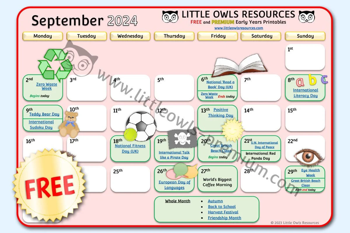 Special Dates Calendar - Early Years/EYFS/Preschool Festivals ...