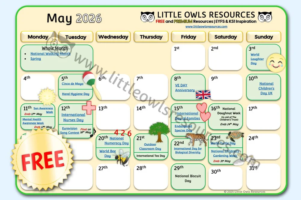 May 2026 Awareness Days Calendar for EYFS & KS1 (FREE Printable ...