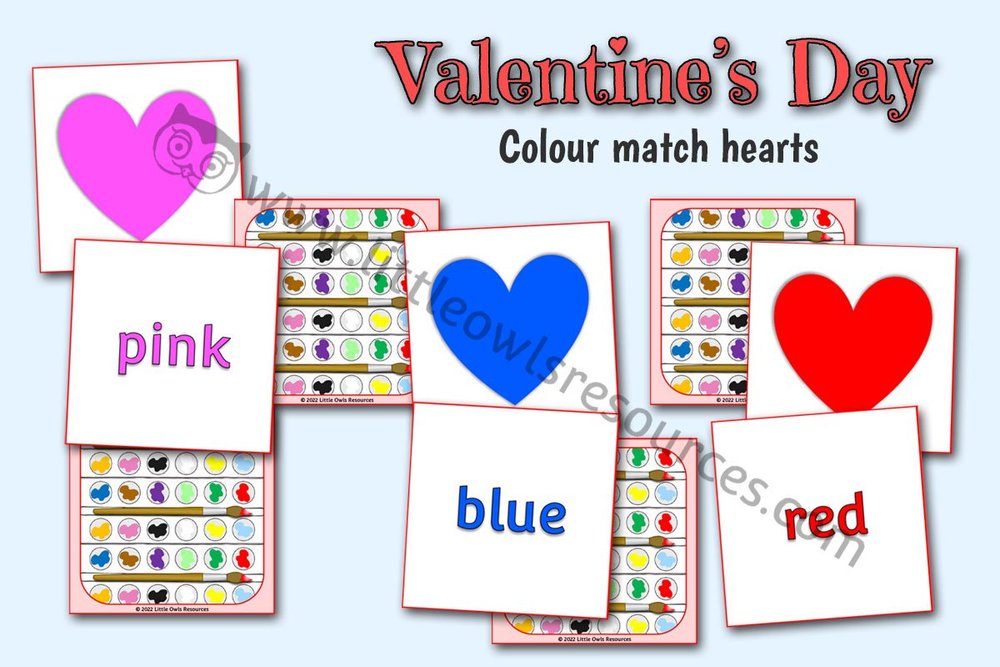 Valentine's Day: Hearts Colour Match Cards Activity | EYFS Printables ...
