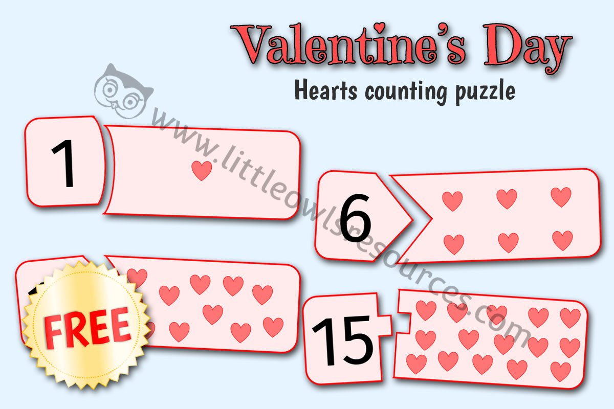 FREE Valentine's Day: Hearts Counting Puzzle | EYFS Printable Activity ...