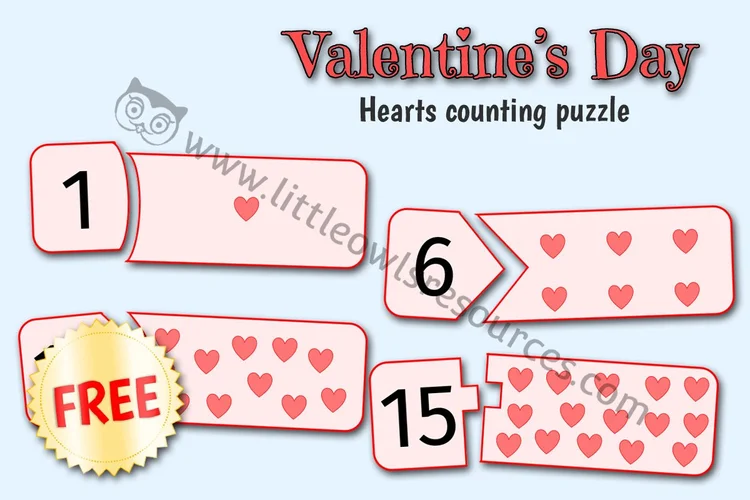 FREE Valentine's Day: Hearts Counting Puzzle | EYFS Printable Activity ...