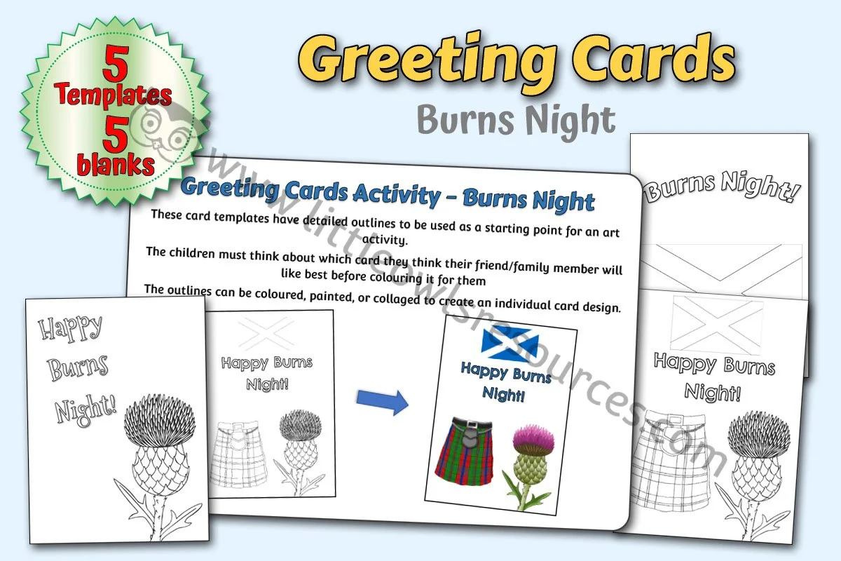 Burns Night Greeting Cards Activity | Scotland EYFS & KS1 Printables ...