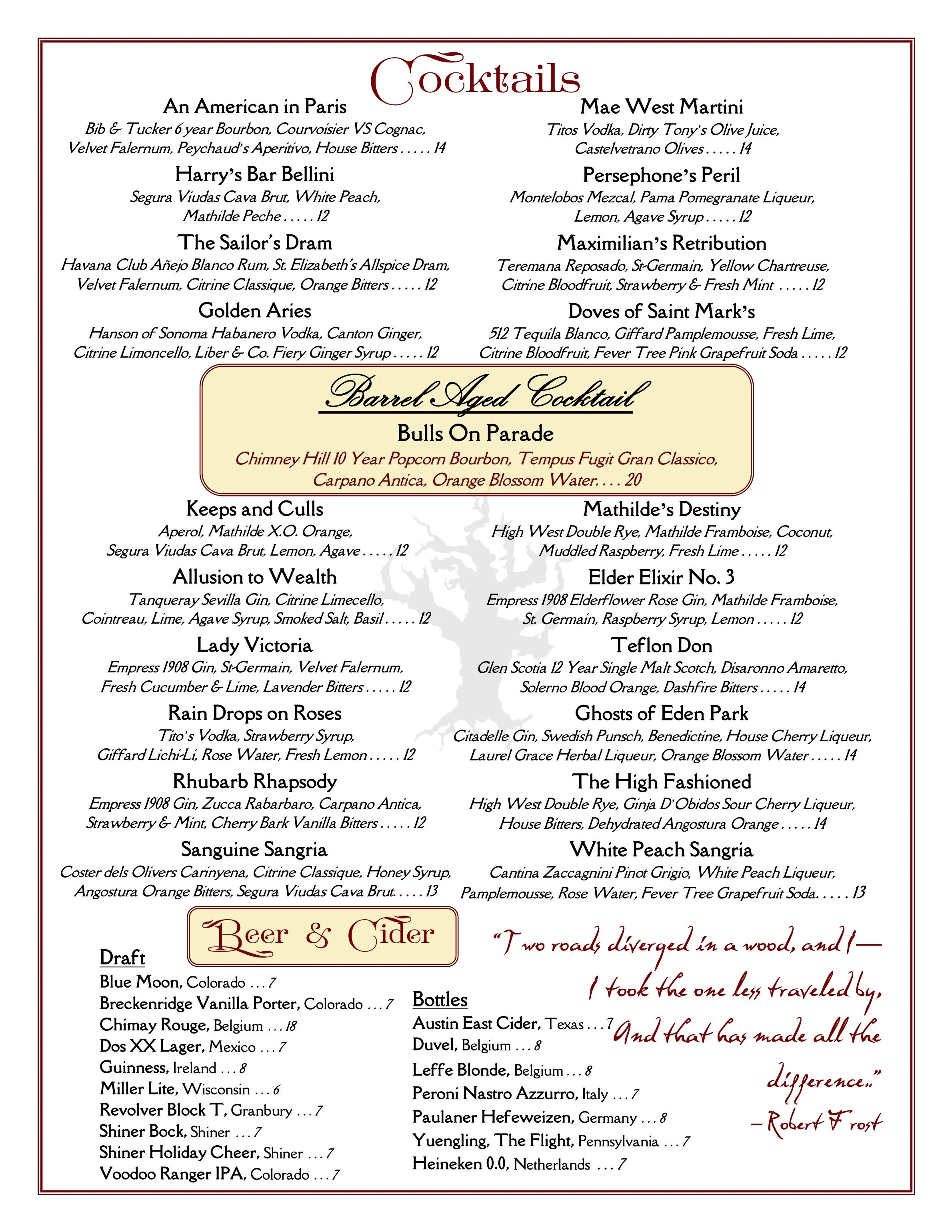 Menu — Primrose Path